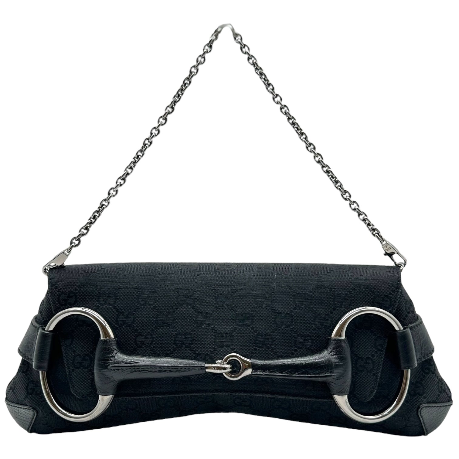 Gucci by Tom Ford Black Monogram Canvas Large Horsebit 2-Way Clutch Ba ...